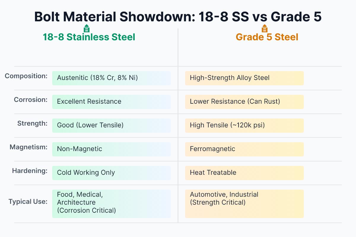 18-8 roestvrij staal vs. Grade 5 bouten: Wat is het verschil? - MFG-winkel