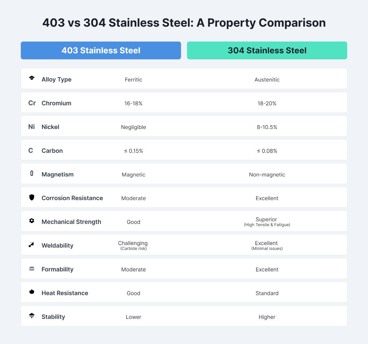 403 vs 304 Stainless Steel: A Comprehensive Comparison - MFG Shop