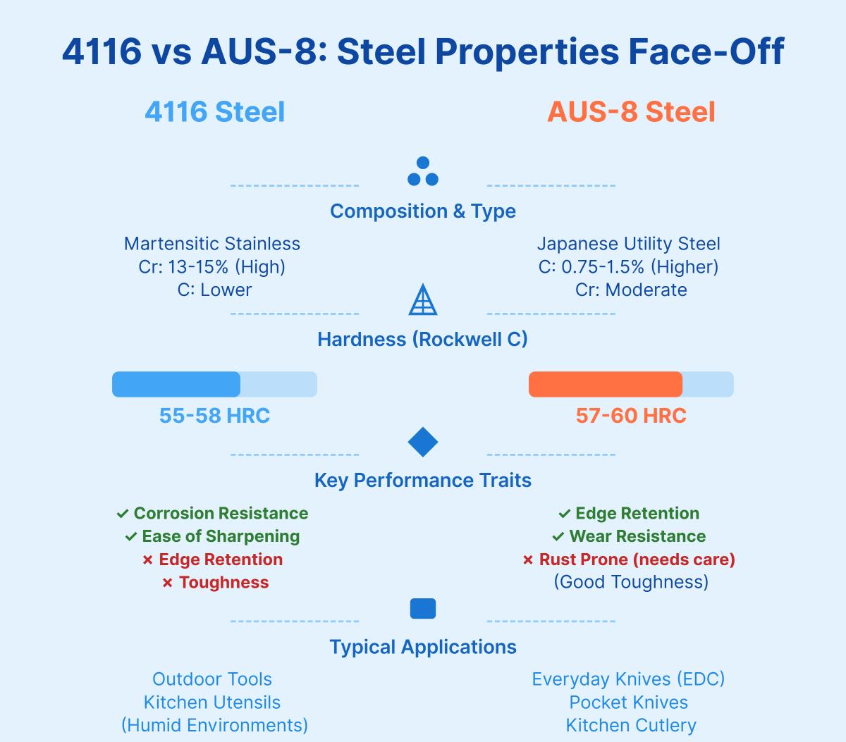 4116 Steel vs AUS-8: What's the Difference? - MFG Shop