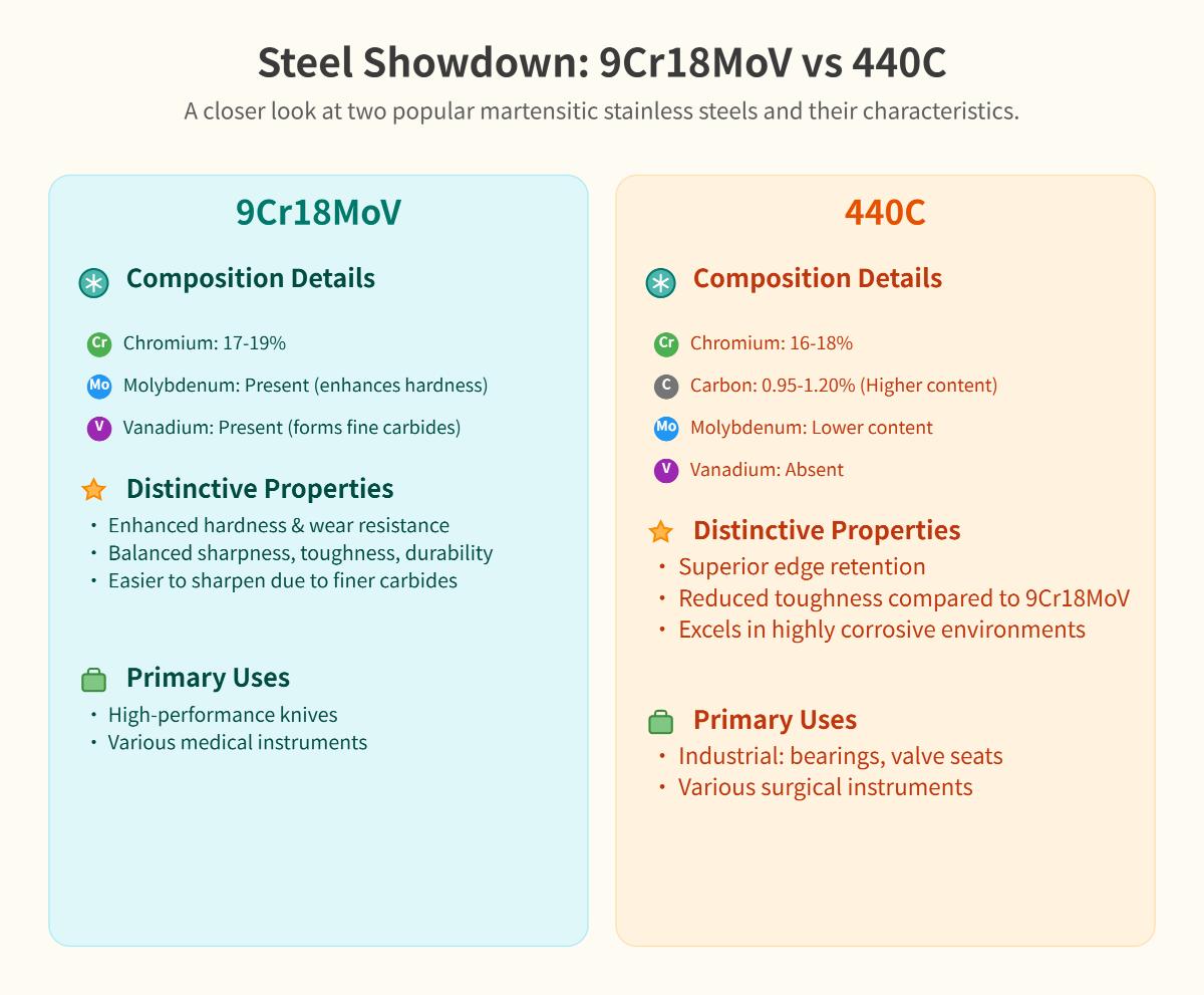 9Cr18MoV 스테인리스 스틸과 440C: 차이점은 무엇인가요? - MFG Shop