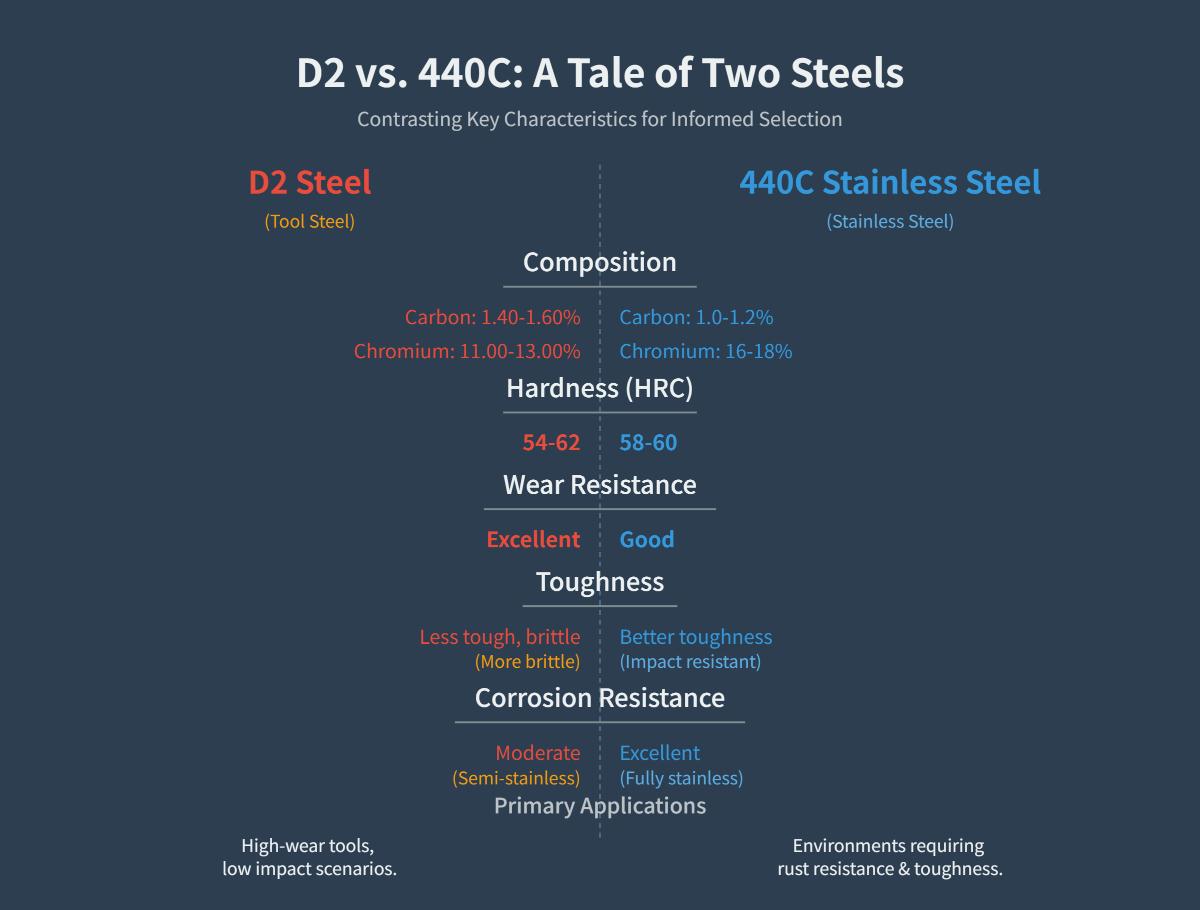 D2 Steel vs 440C Stainless Steel: Comprehensive Comparison - MFG Shop