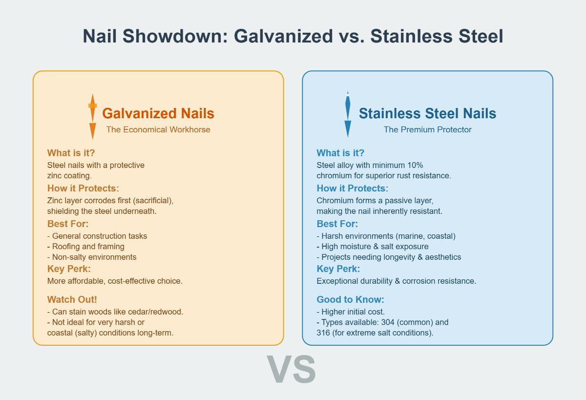 Galvanized Nails vs Stainless Steel: What's the Difference? - MFG Shop