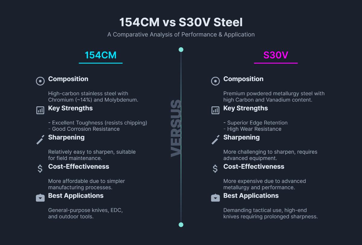154CM 스틸과 S30V: 종합적인 비교 - MFG Shop