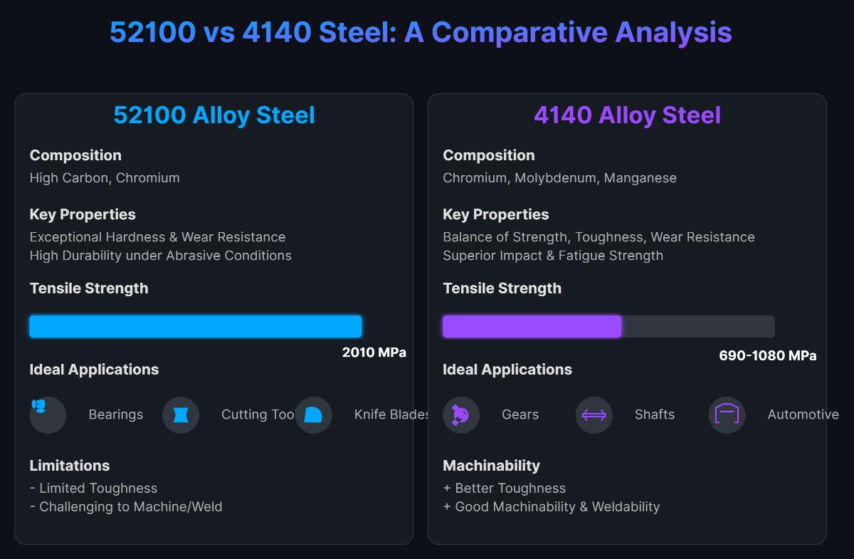 52100 Alloy Steel vs 4140 Alloy Steel: Key Differences and Applications - MFG Shop
