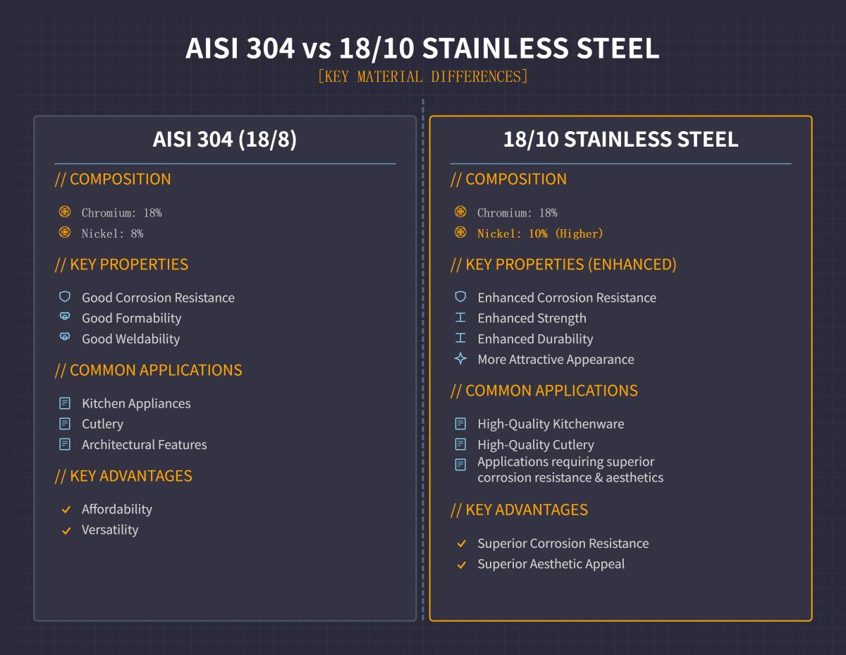 AISI 304 vs 18/10 Stainless Steel: What's the Difference? - MFG Shop
