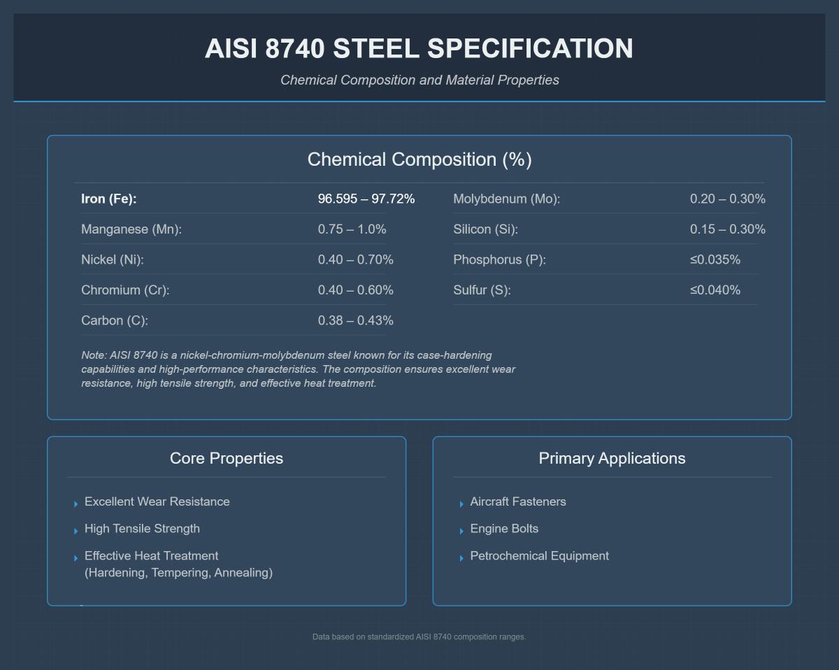 AISI 8740 合金鋼（UNS G87400）：組成、特性、および用途 - MFGショップ