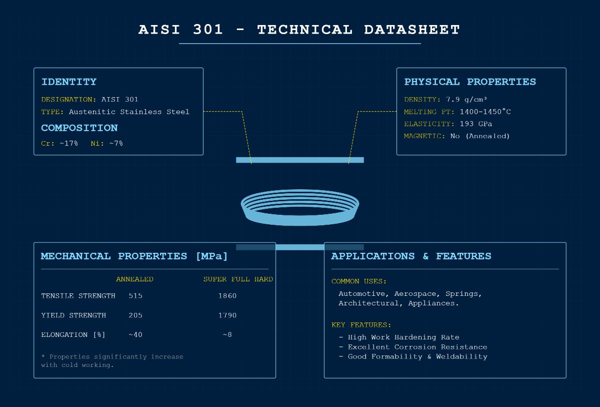 Guida completa alle proprietà e alle applicazioni dell'acciaio inossidabile AISI 301 - MFG Shop