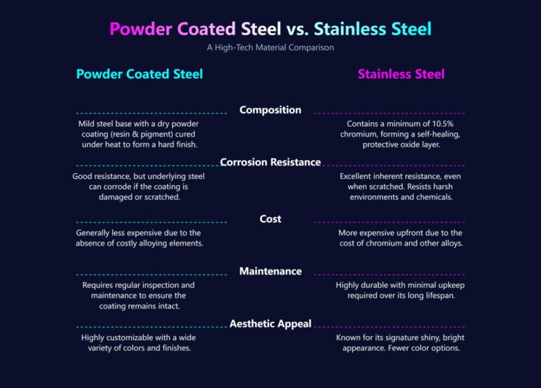 Powder Coated Steel vs Stainless Steel: Key Differences and Comparison - MFG Shop