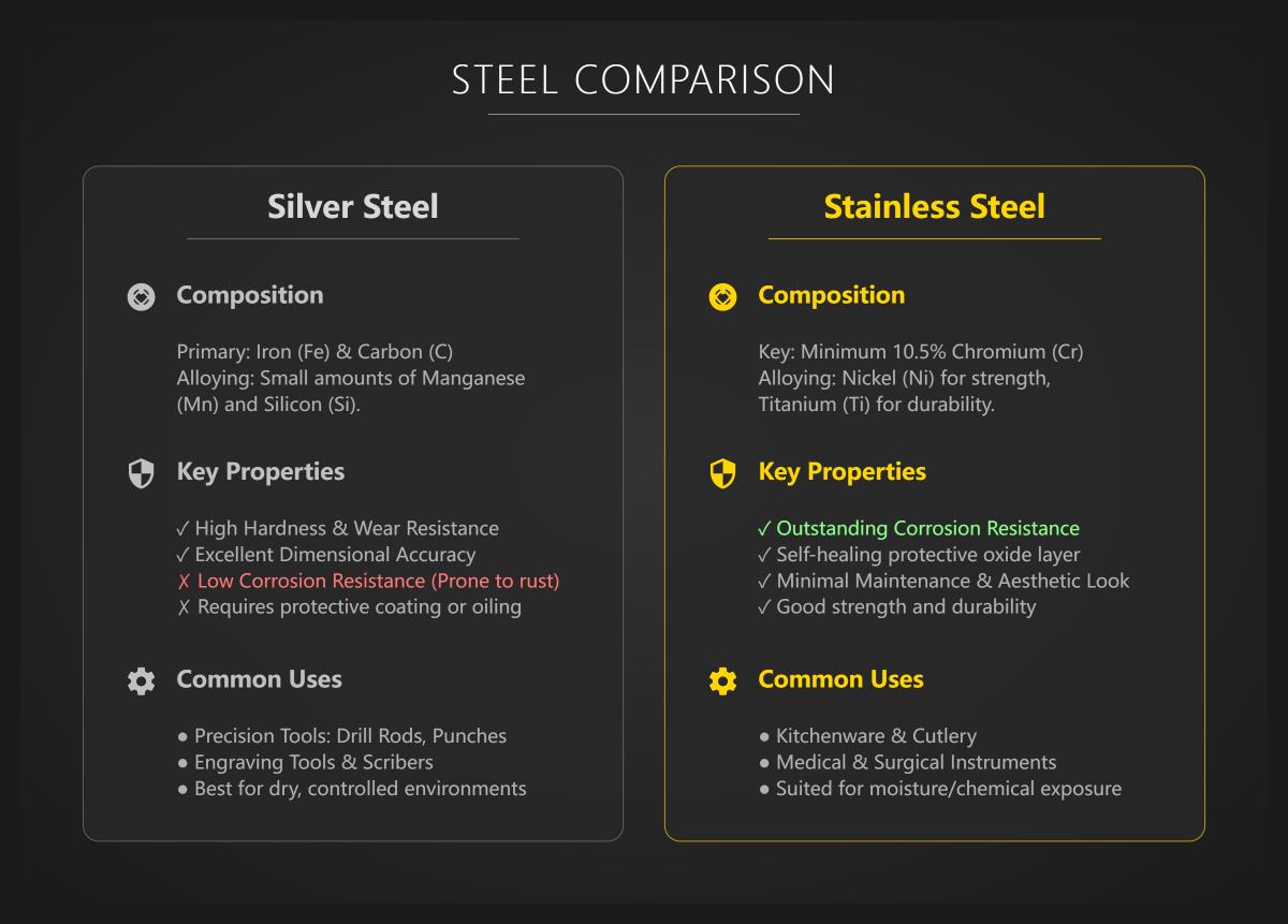 Silver Steel vs Stainless Steel: What's the Difference? - MFG Shop