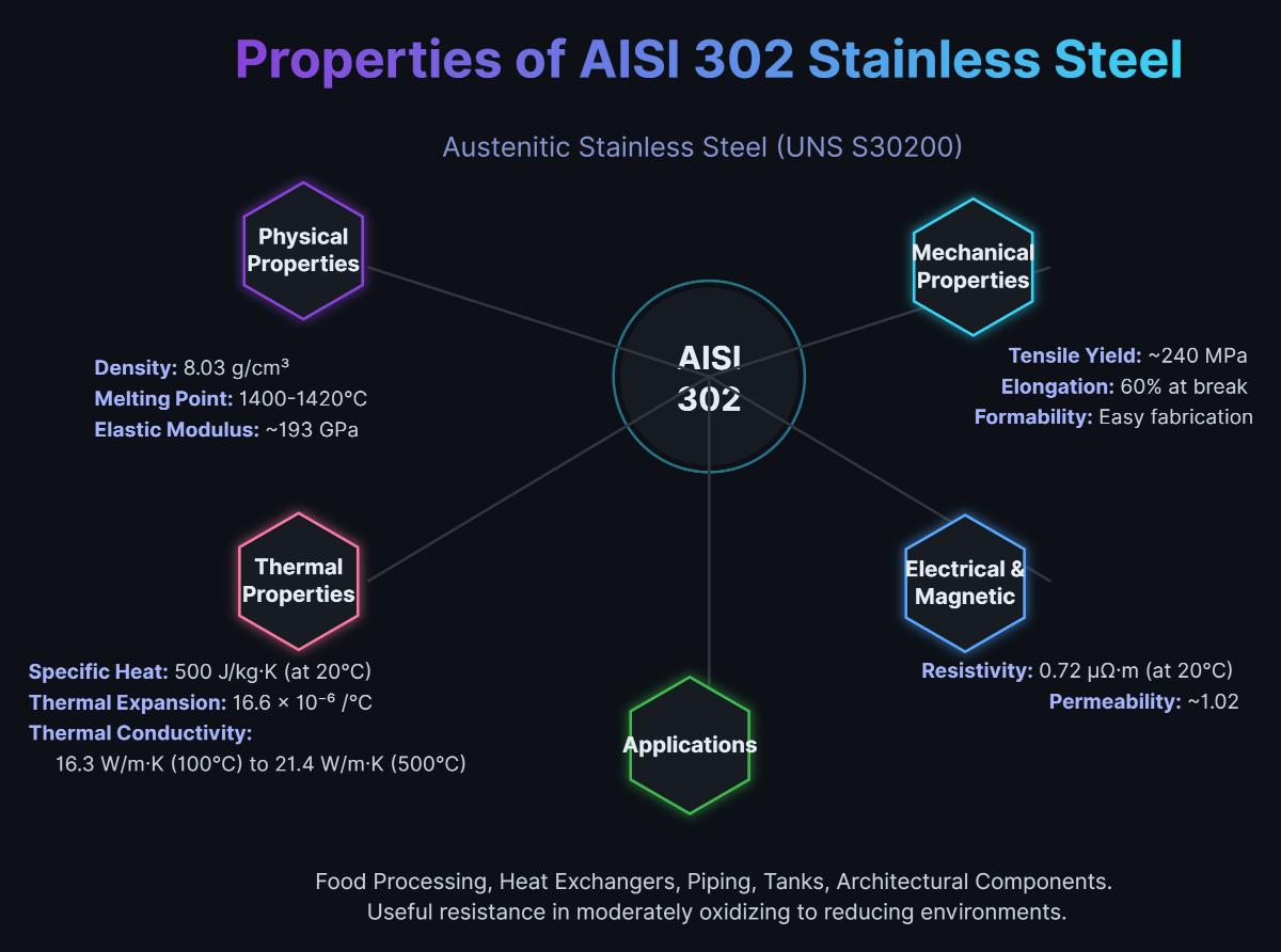 Acero inoxidable AISI 302: Propiedades, Composición y Usos - MFG Shop