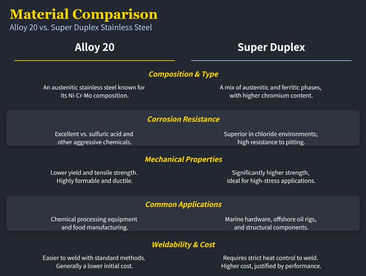 Alloy 20 vs Super Duplex Stainless Steel: Key Differences - MFG Shop