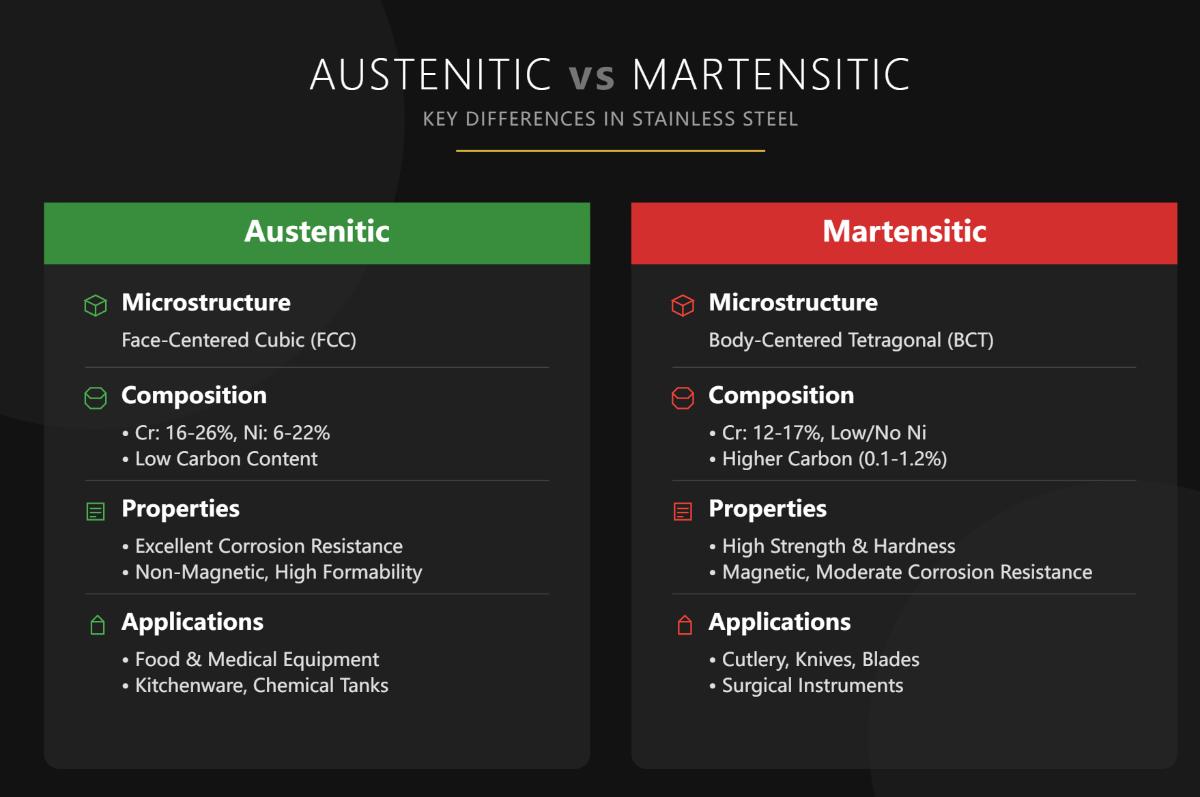 Acier inoxydable austénitique ou martensitique : Un guide complet - MFG ...