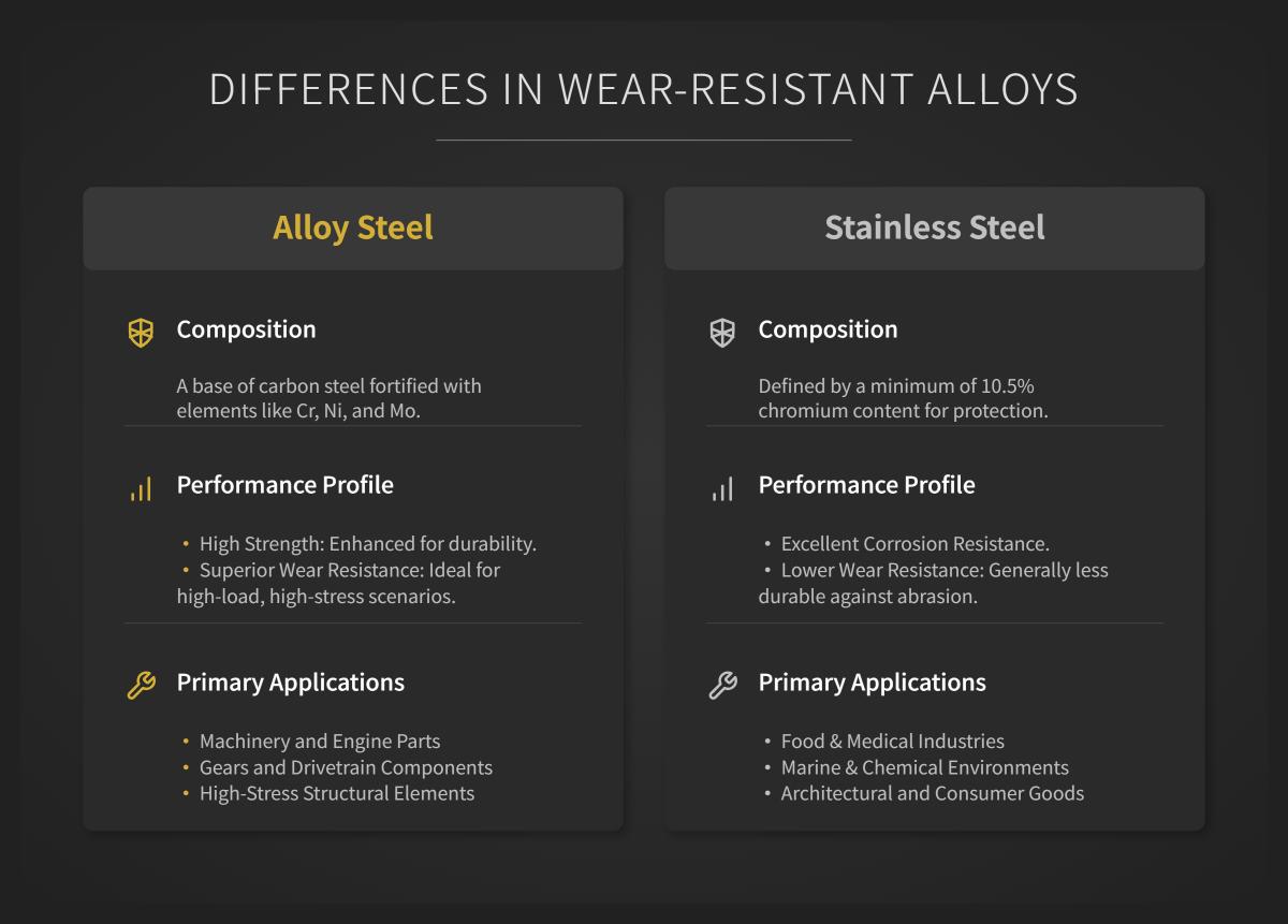 Comparing Wear Resistant Alloys: Alloy Steel vs Stainless Steel - MFG Shop