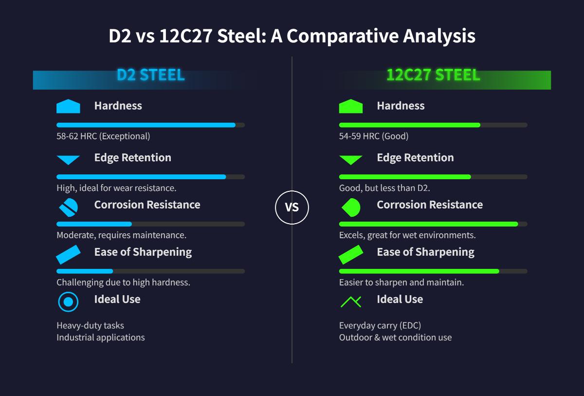 D2 vs 12C27: Comprehensive Steel Comparison for Knives - MFG Shop