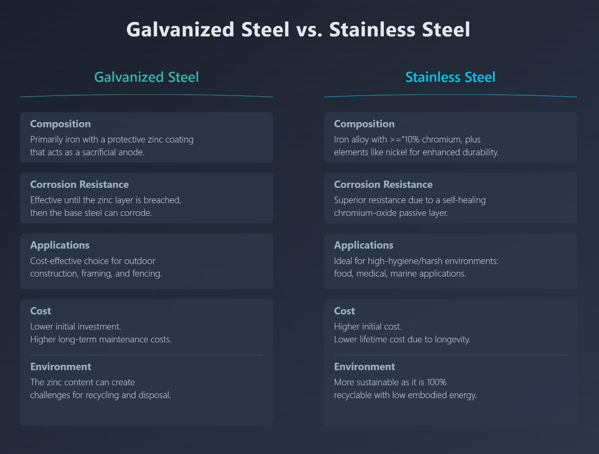 Galvanized Steel vs Stainless Steel: Comprehensive Comparison - MFG Shop