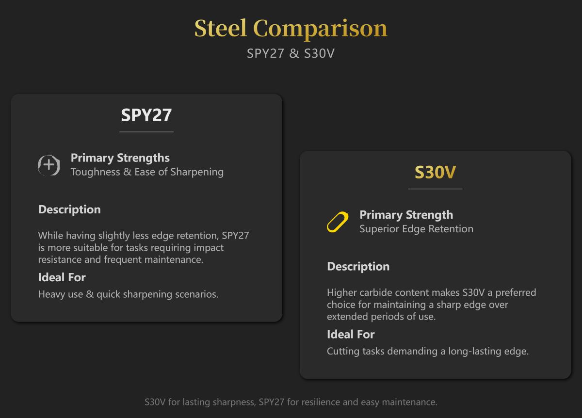 SPY27 vs S30V: Knife Steel Properties and Comparison - MFG Shop