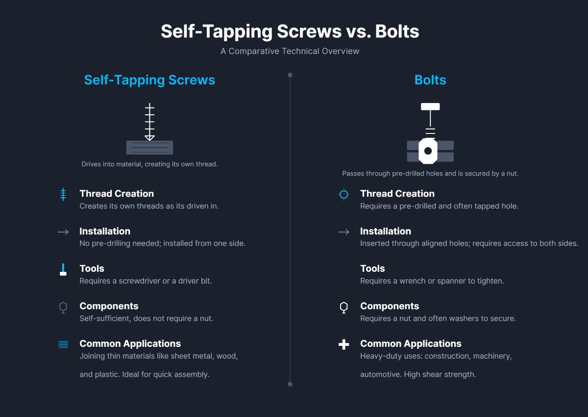 Self-Tapping Screws vs Bolts: A Comprehensive Guide - MFG Shop