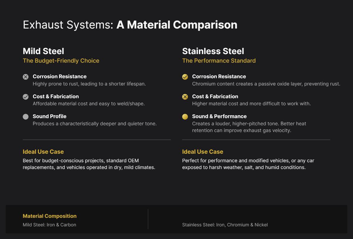 Stainless Steel vs Mild Steel Exhausts: What’s the Difference? - MFG Shop